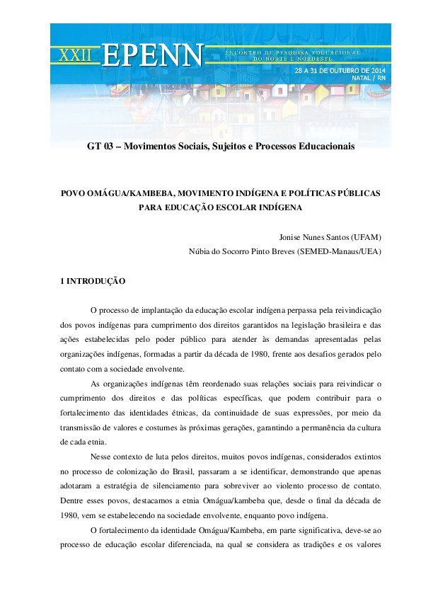 Povo Omágua/Kambeba, movimento indígena e políticas públicas para ...