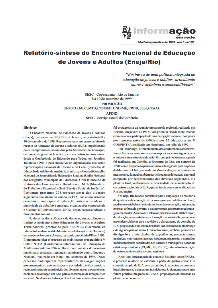Relatório-síntese do Encontro Nacional de Educação de Jovens e Adultos ...