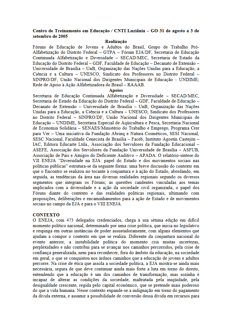 Relatório-síntese do VII Encontro Nacional de Educação de Jovens e ...