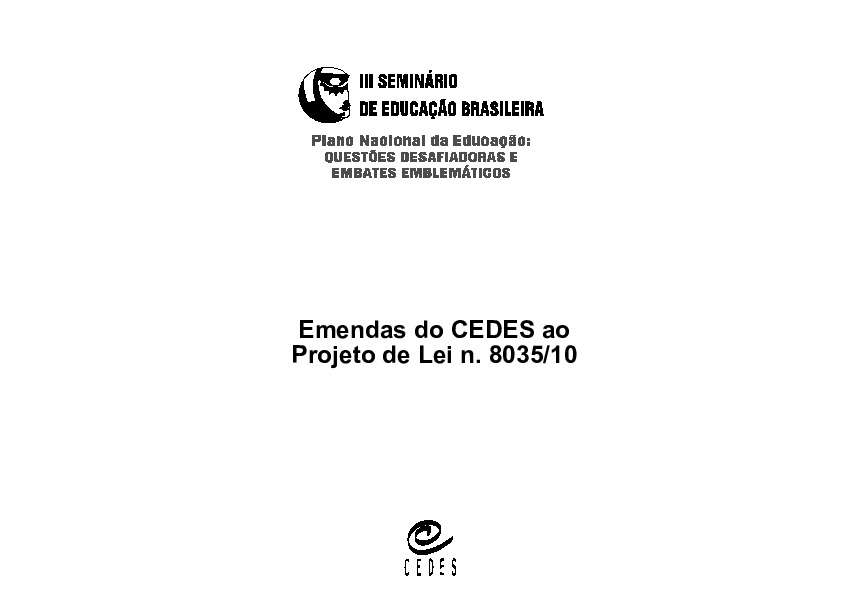 Emendas do CEDES ao Projeto de Lei n. 8035/10 – Fórum EJA Brasil